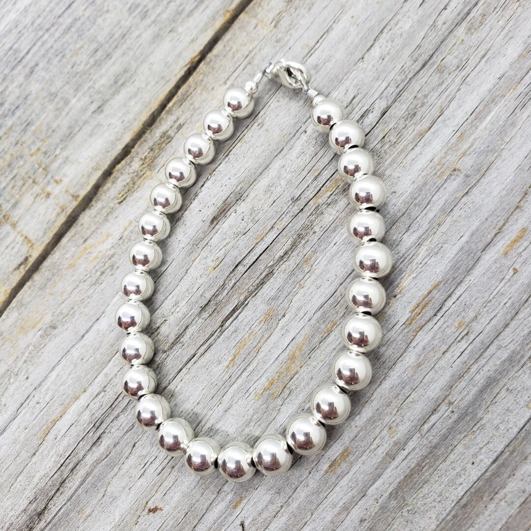 7mm Sterling Silver Ball Bead Bracelet, 925 Sterling, All Shiny Round ...