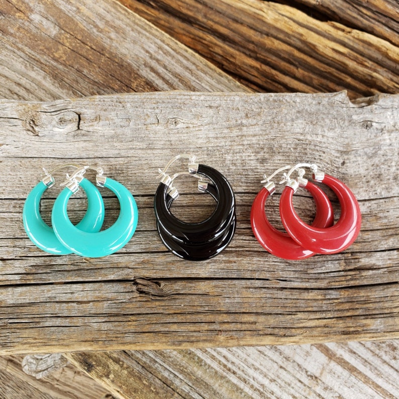 Large Colored Hoops Large Shiny Red Black Turquoise Hoop | Etsy