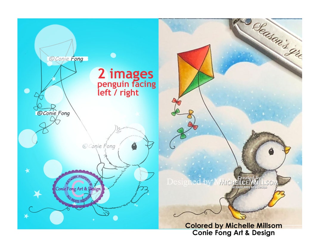 Sale-digital Stamp, Digi Stamp, Digistamp, Penguin Flying Kite by Conie ...