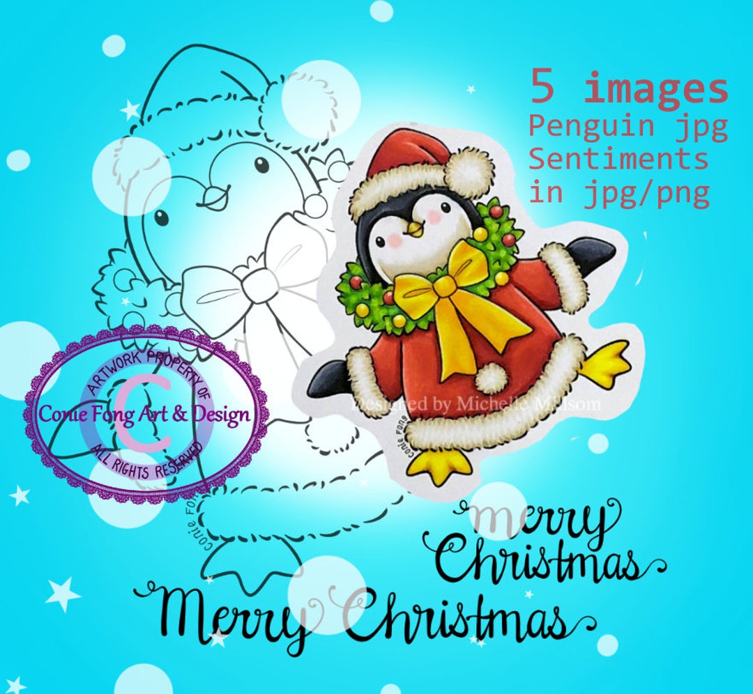 Digital Stamp, Digi Stamp, Digistamp, Wreath Penguin by Conie Fong ...