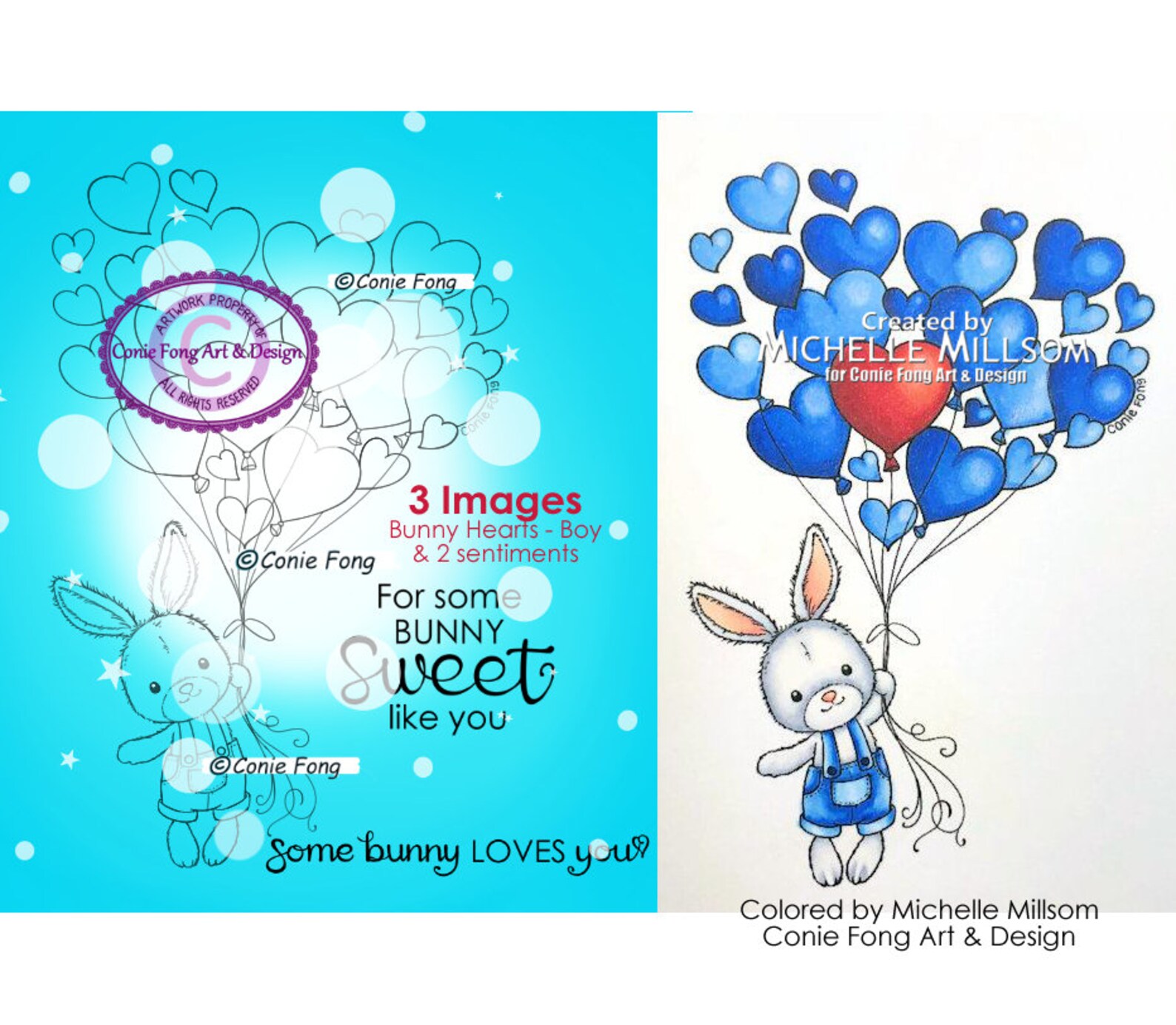 Digital Stamp Digi Stamp Digistamp Bunny Hearts Boy Conie - Etsy