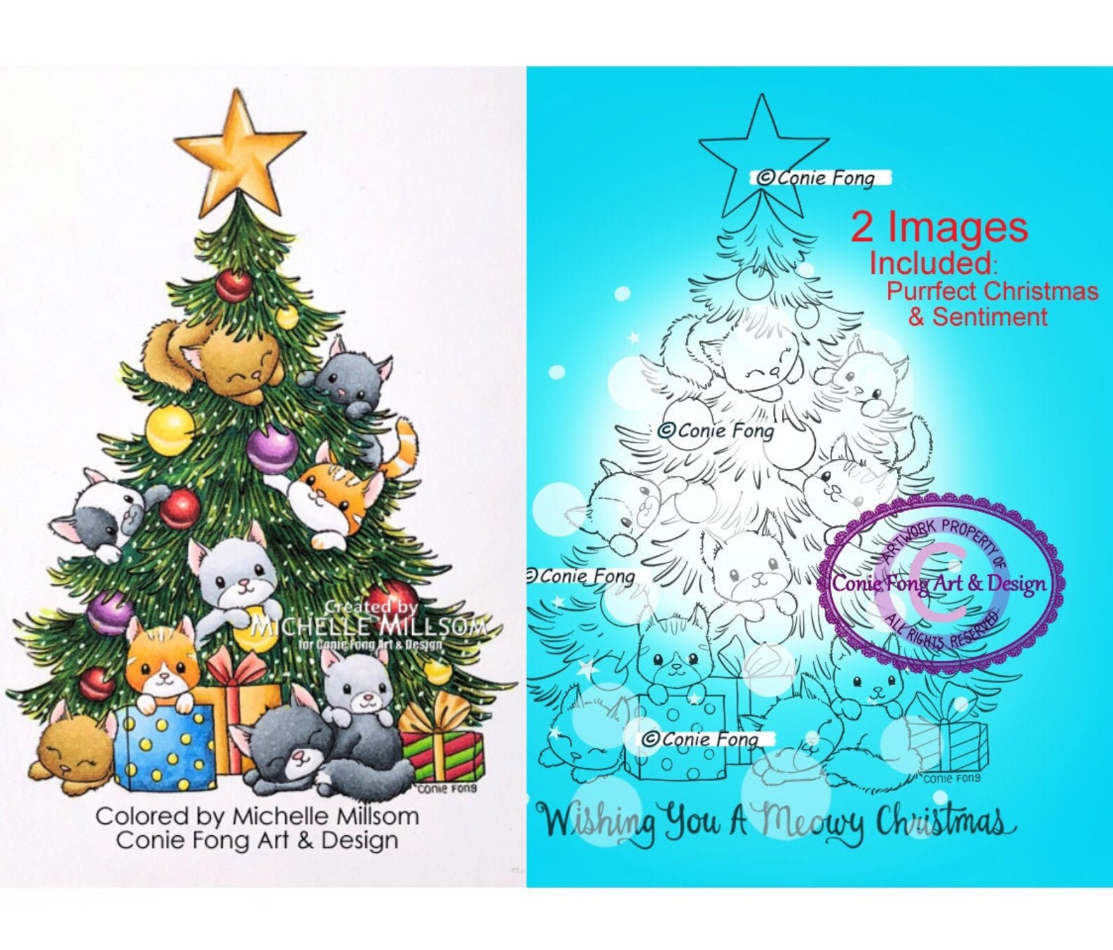 Digital Stamp, Digi Stamp, Digistamp, Purrfect Christmas and Sentiment ...