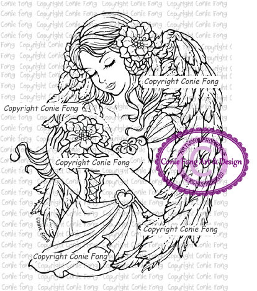 Digital Stamp, Digi Stamp, Digistamp, Angel of Christmas Stars by Conie ...