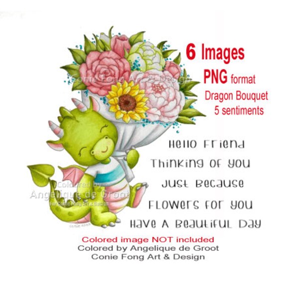 Digital Stamp Digi Stamp Digistamp Dragon Bouquet and | Etsy