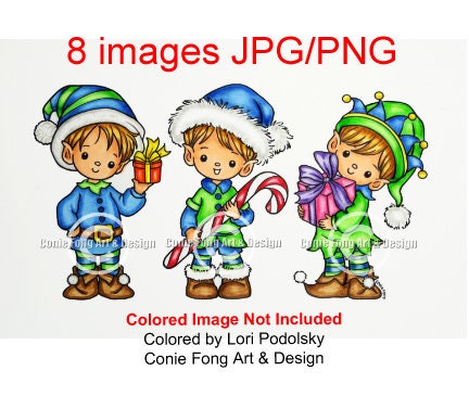 Digital Stamp, Digi Stamp, Digistamp, Christmas Boy Elves by Conie Fong ...