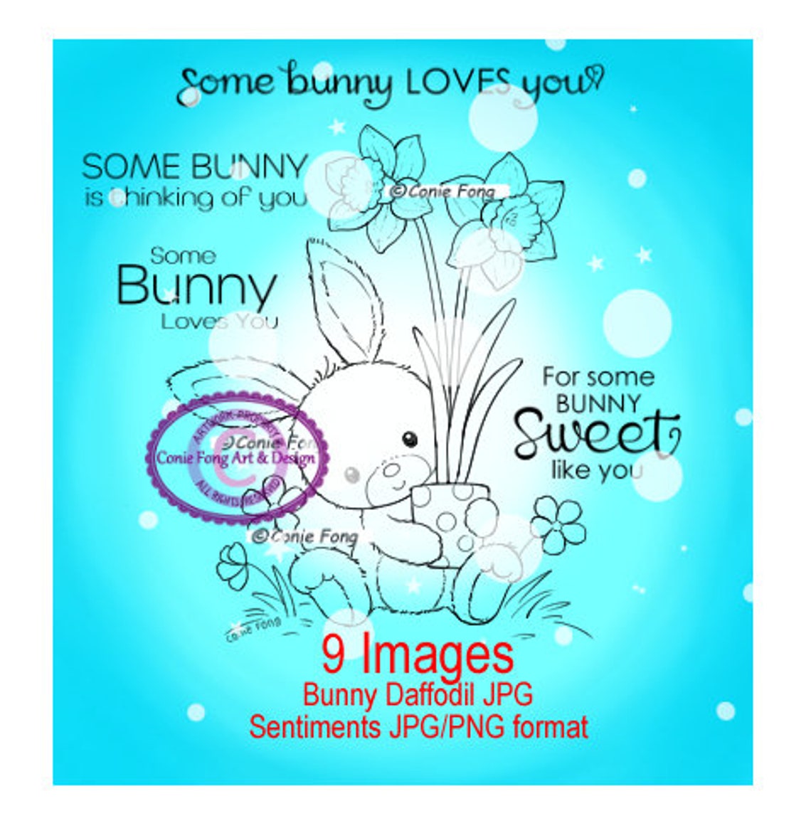 Digital Stamp, Digi Stamp, Digistamp, Bunny Daffodil Bundle by Conie ...