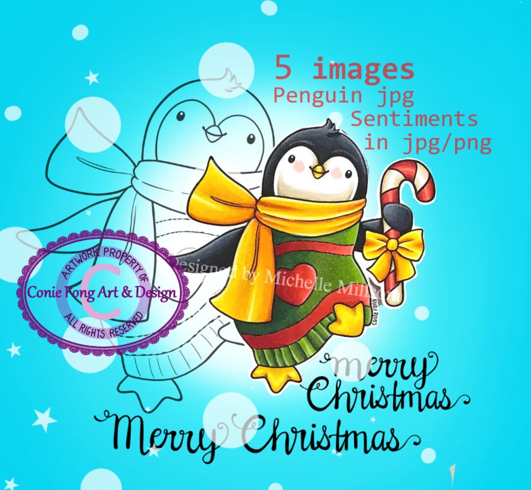 Digital Stamp, Digi Stamp, Digistamp, Candy Cane Penguin by Conie Fong ...