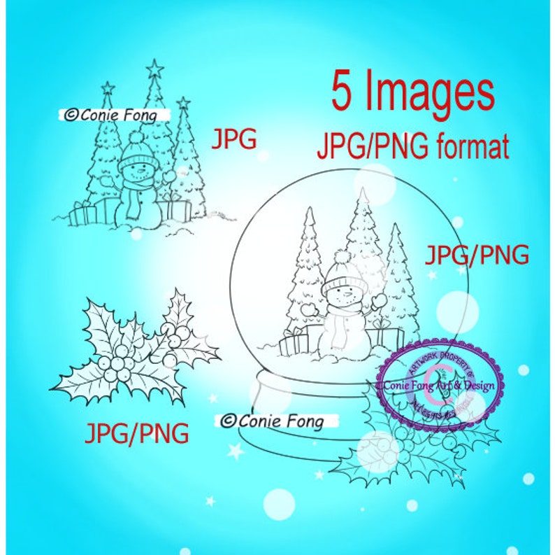 Digital Stamp, Digi Stamp, Digistamp, Snowman Snow Globe Bundle by ...