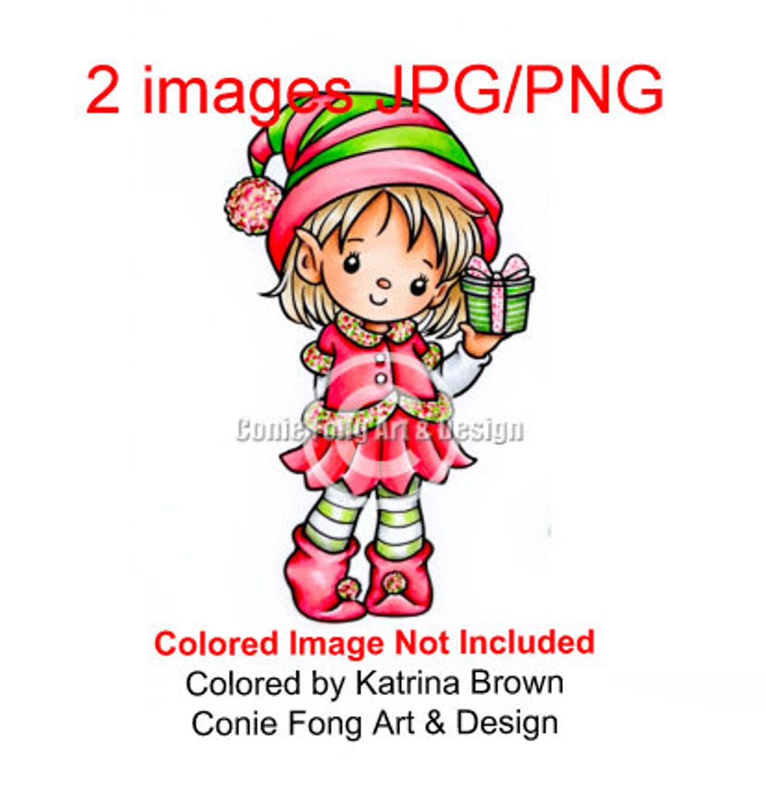 Digital Stamp, Digi Stamp, Digistamp, Little Gift Girl Elf by Conie ...