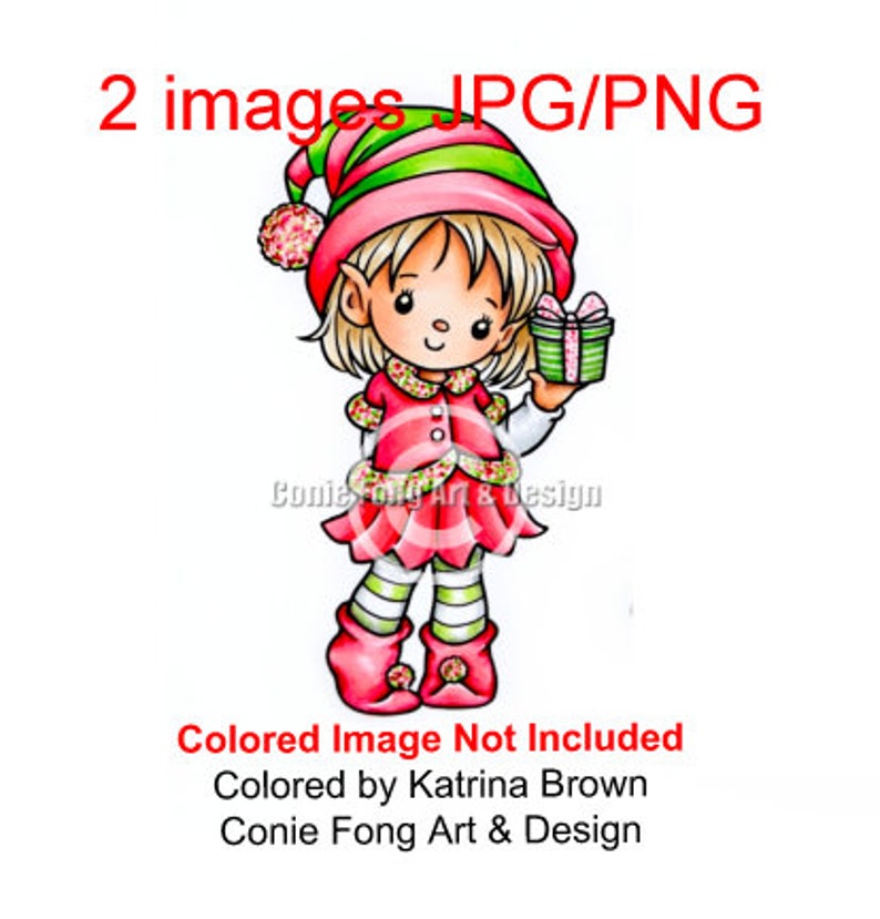 Digital Stamp, Digi Stamp, Digistamp, Little Gift Girl Elf by Conie ...