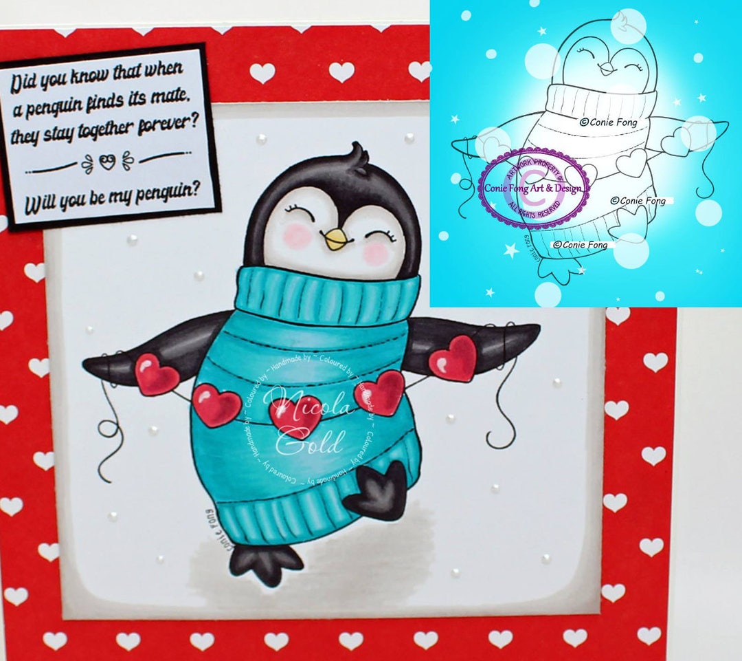 Digital Stamp, Digi Stamp, Digistamp, Penguin Heartstrings, Valentine's ...