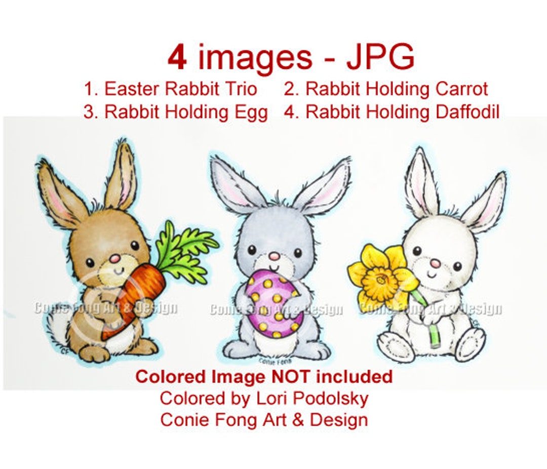 Digital Stamp, Digi Stamp, Digistamp, Easter Rabbit Trio Bundle by ...