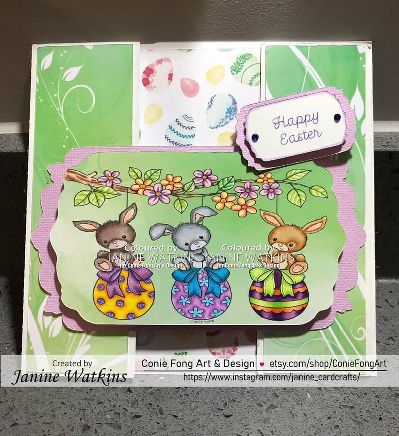 Digital Stamp, Digi Stamp, Digistamp, Easter Bunny Trio Bundle by Conie ...