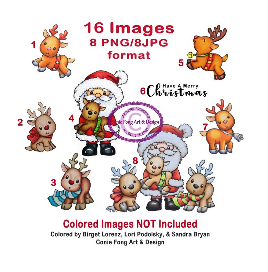 SALE Digital Stamp, Digi Stamp, Digistamp, Santa and Reindeers Bundle ...