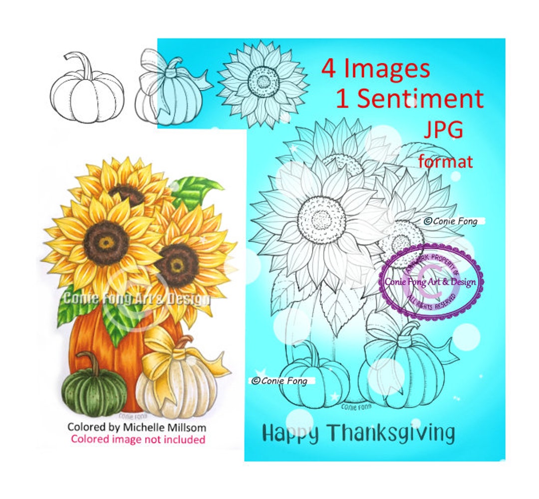 SALE Digital Stamp, Digi Stamp, Digistamp,jpg FORMAT Sunflower Pumpkin ...