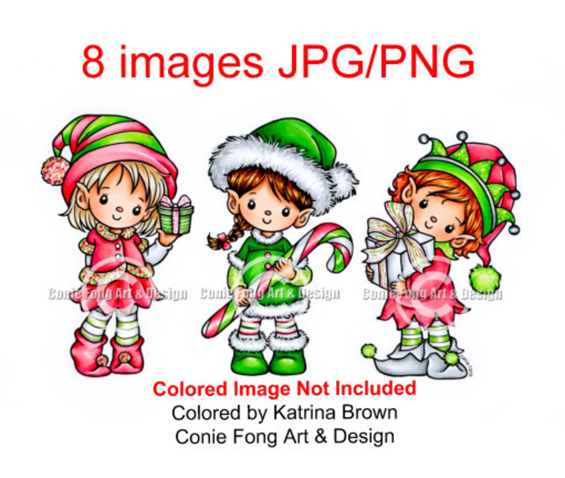 Digital Stamp, Digi Stamp, Digistamp, Christmas Girl Elves by Conie ...