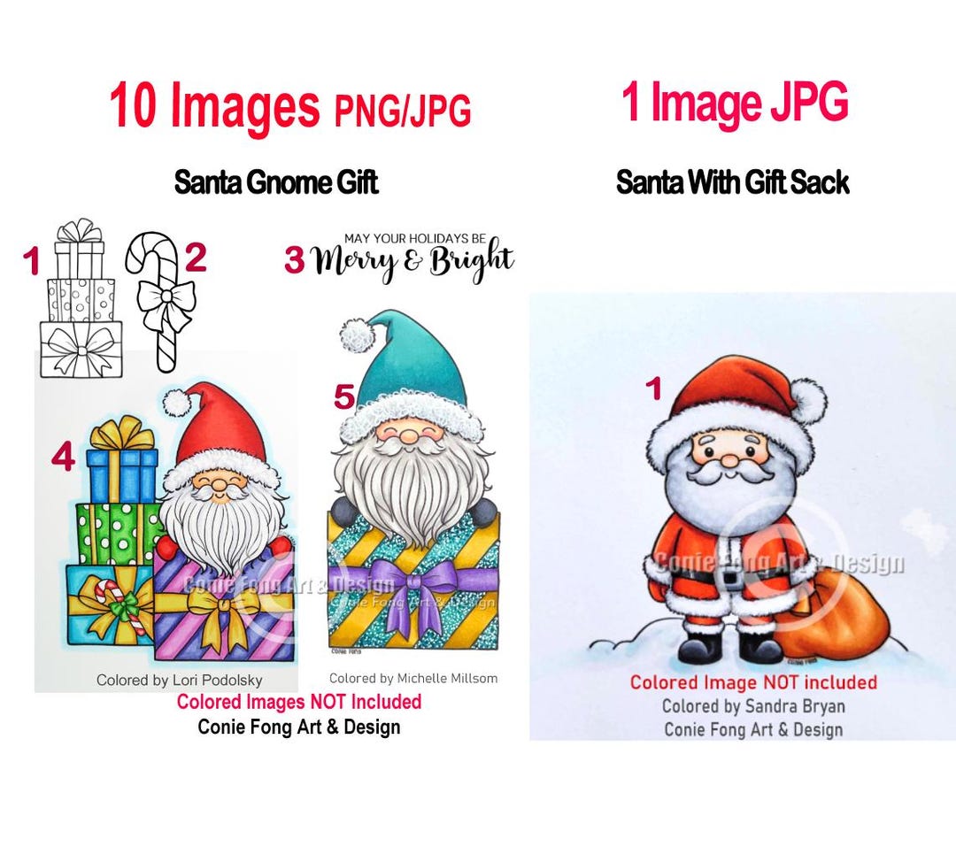Digital Stamp, Digi Stamp, Digistamp, Santa Gnome Gift and Santa With ...