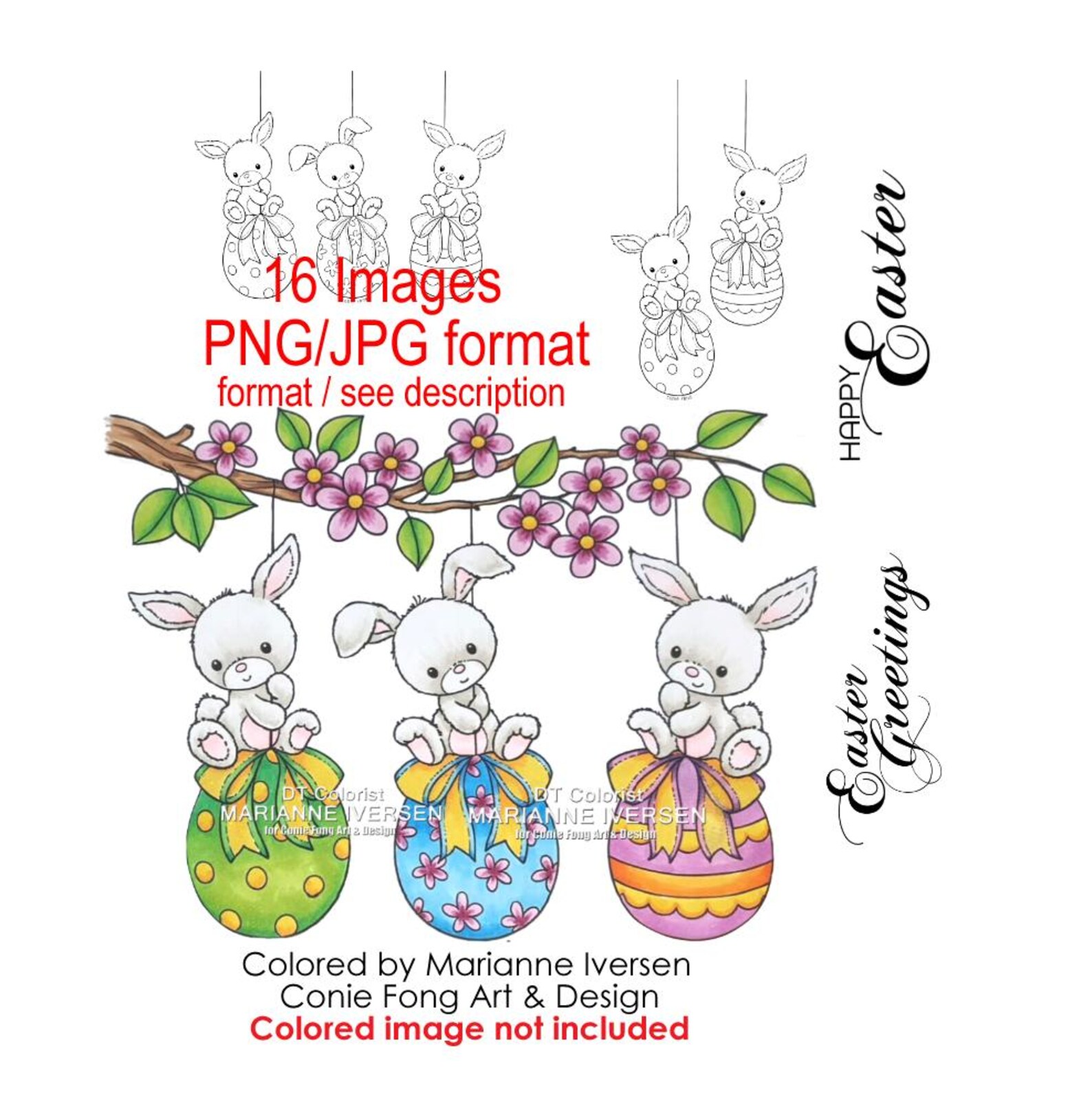 Digital Stamp, Digi Stamp, Digistamp, Easter Bunny Trio Bundle by Conie ...