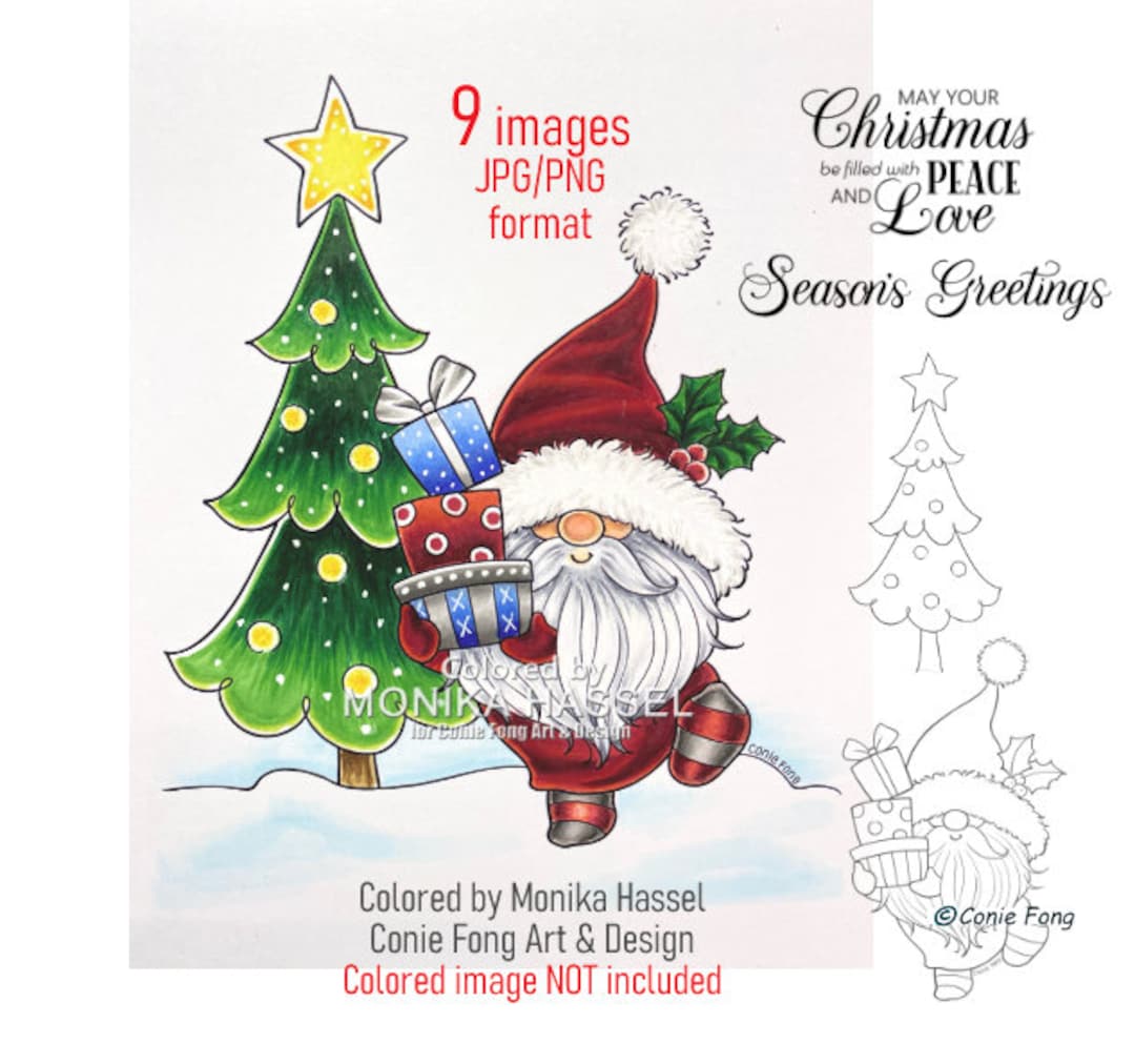 SALE Digital Stamp, Digi Stamp, Digistamp, Christmas Present Gnome and ...