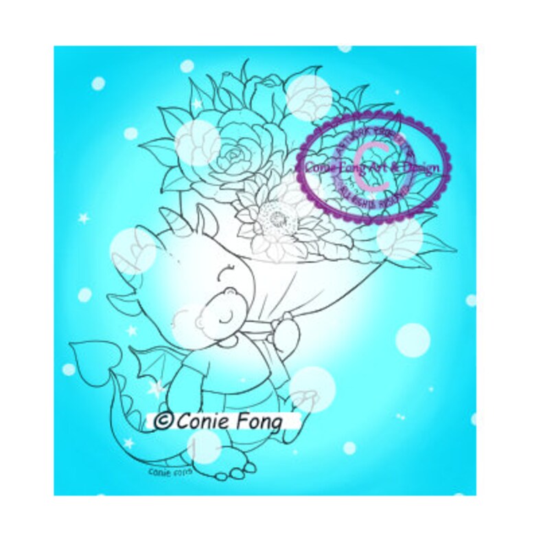 Digital Stamp Digi Stamp Digistamp Dragon Bouquet and - Etsy