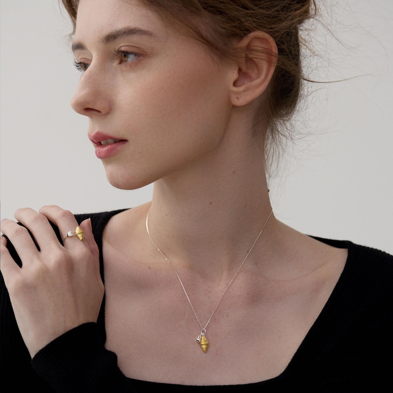 Croissant Charm Ring – A Bite of Parisian Delight in 925 Silver & Gold ...