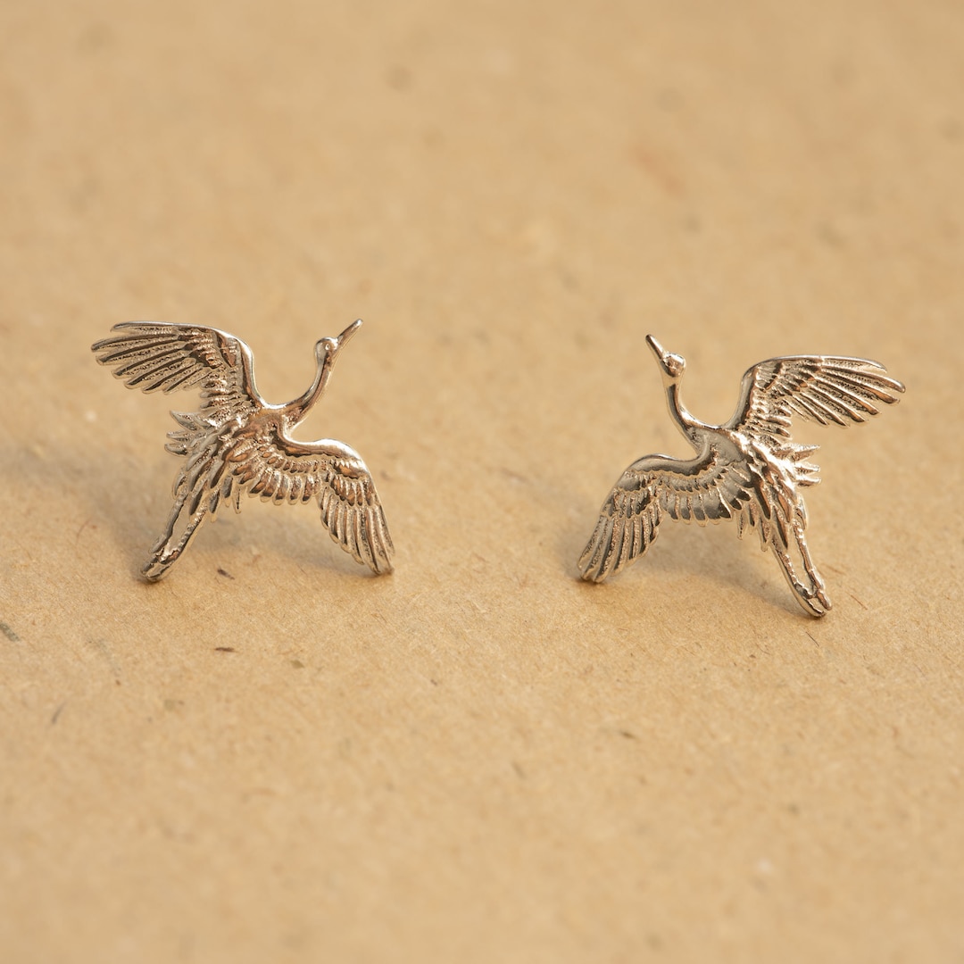Crane Bird Earring,japanese Sterling Silver Earring,flying Bird ...