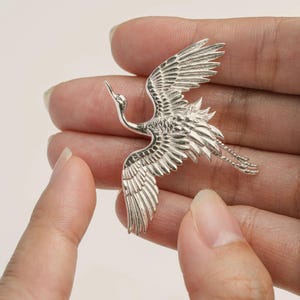 Crane Brooch, Handcrafted 925 Silver Bird Brooch, Artisanal Bird ...