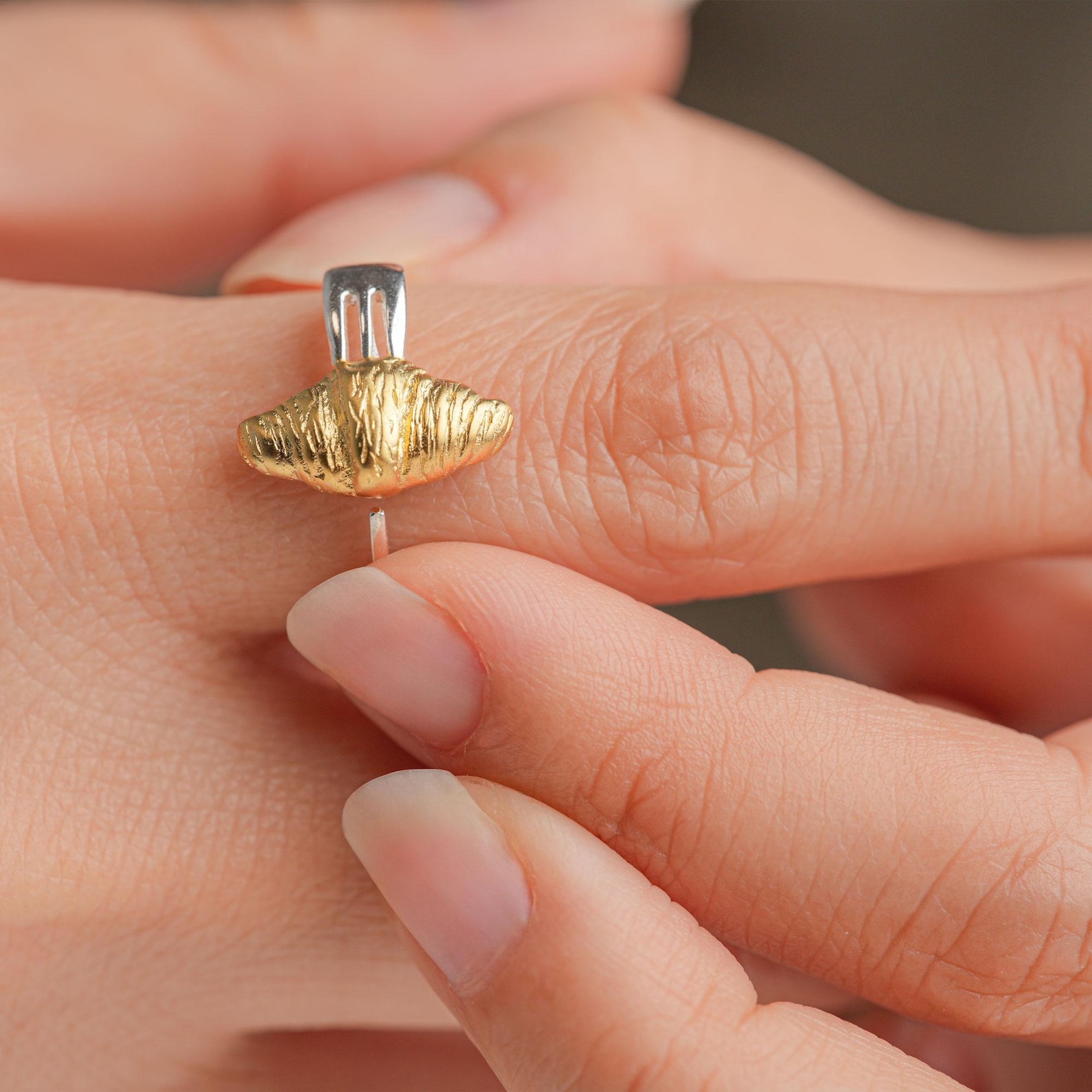 Croissant Charm Ring – A Bite of Parisian Delight in 925 Silver & Gold ...