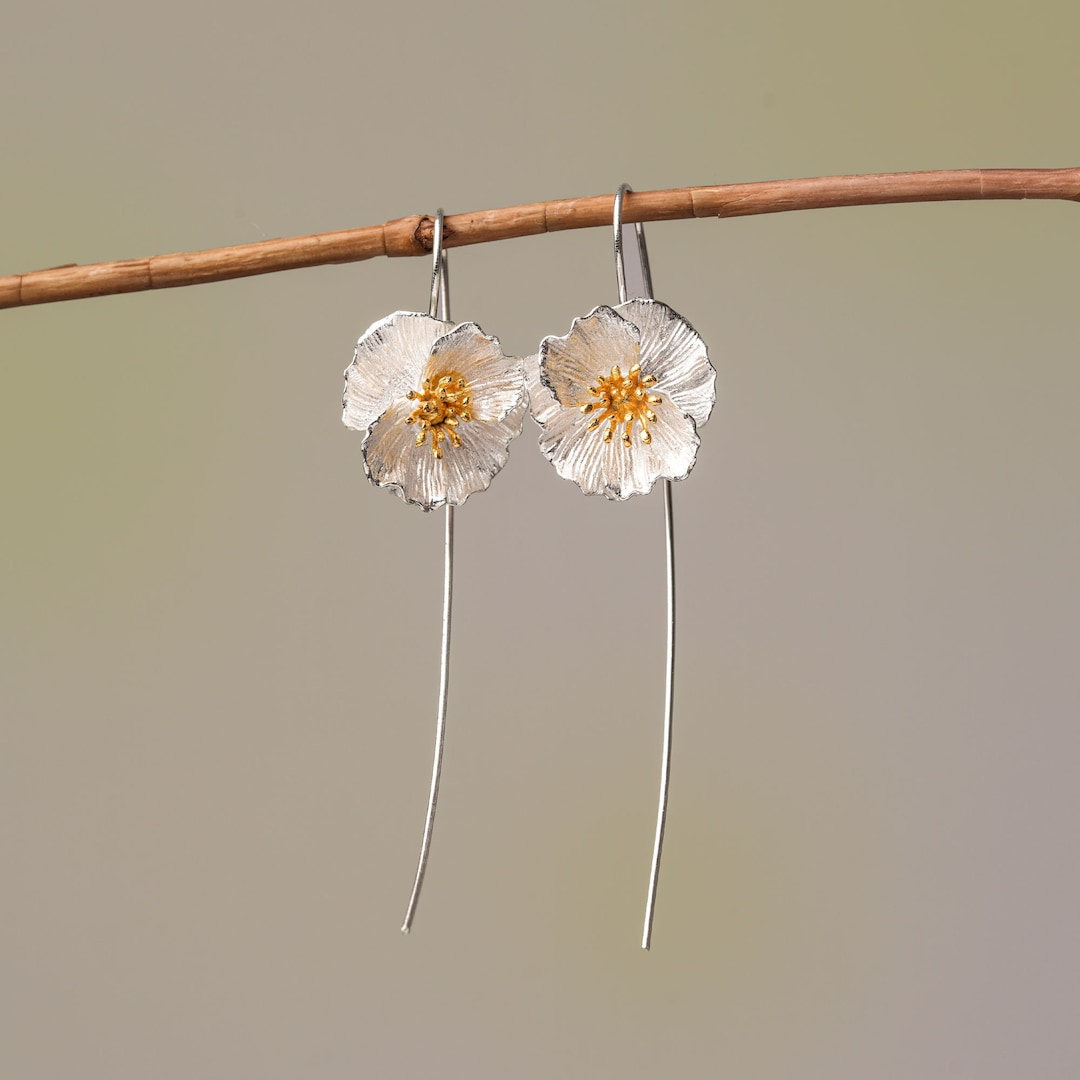 Silver Poppy Drop Earrings - Nature's Elegance for the Graceful Woman ...