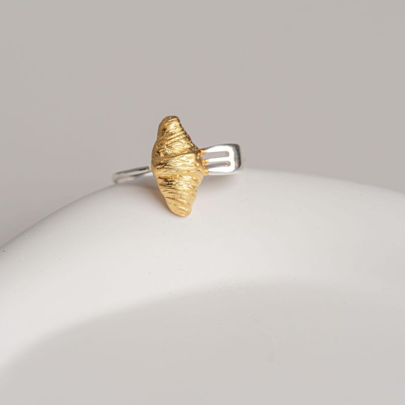 Croissant Charm Ring – A Bite of Parisian Delight in 925 Silver & Gold ...