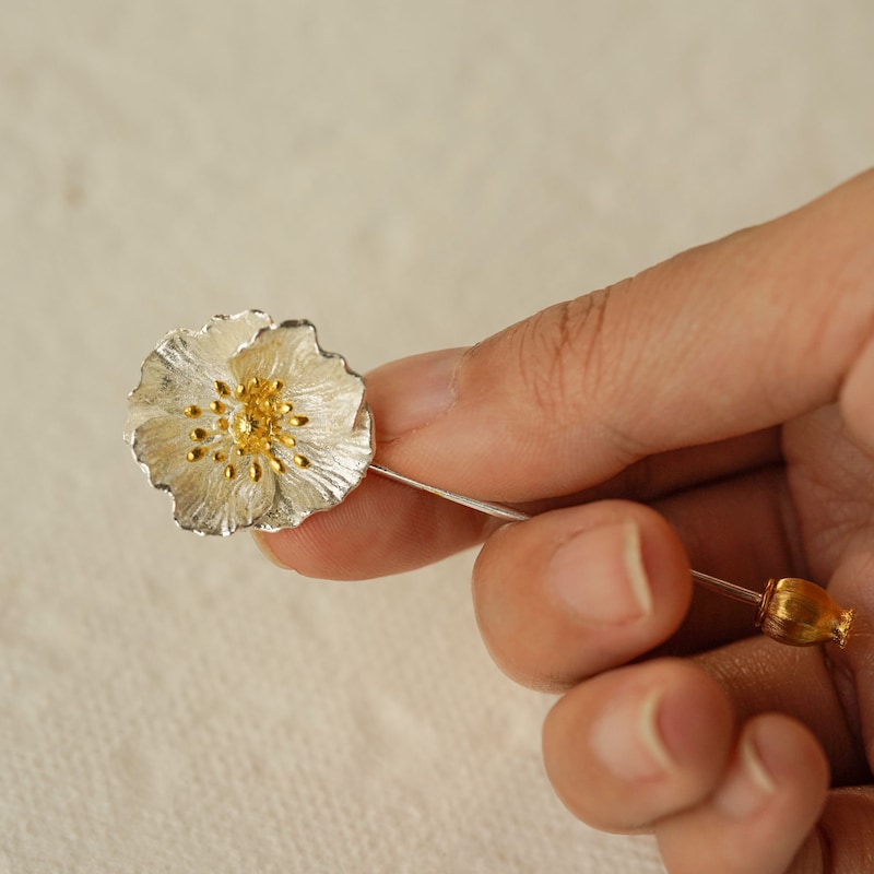 Silver Brooch Poppy - Etsy