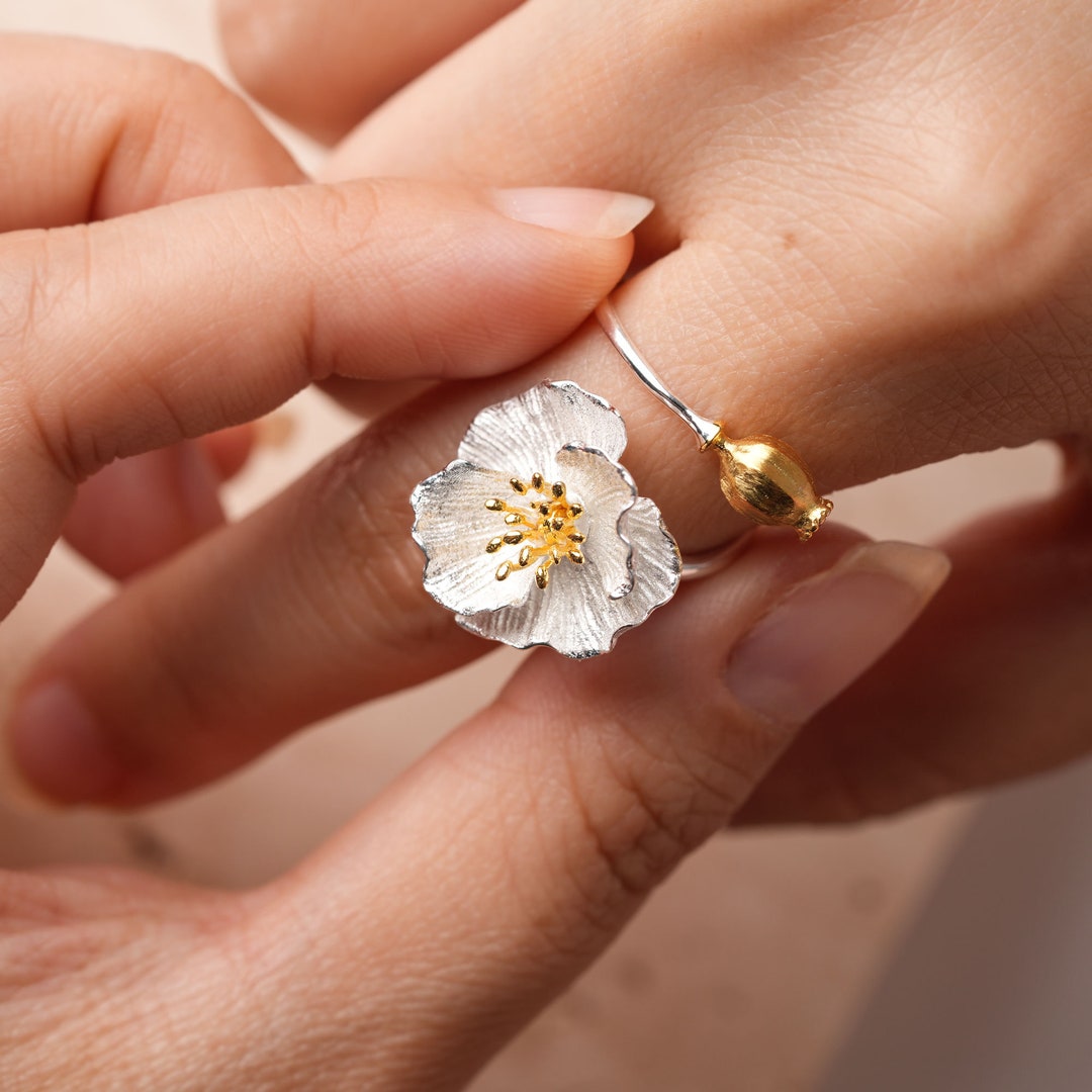 Silver Poppy Ring - A Tribute to Nature's Timeless Beauty, Gift for Her ...