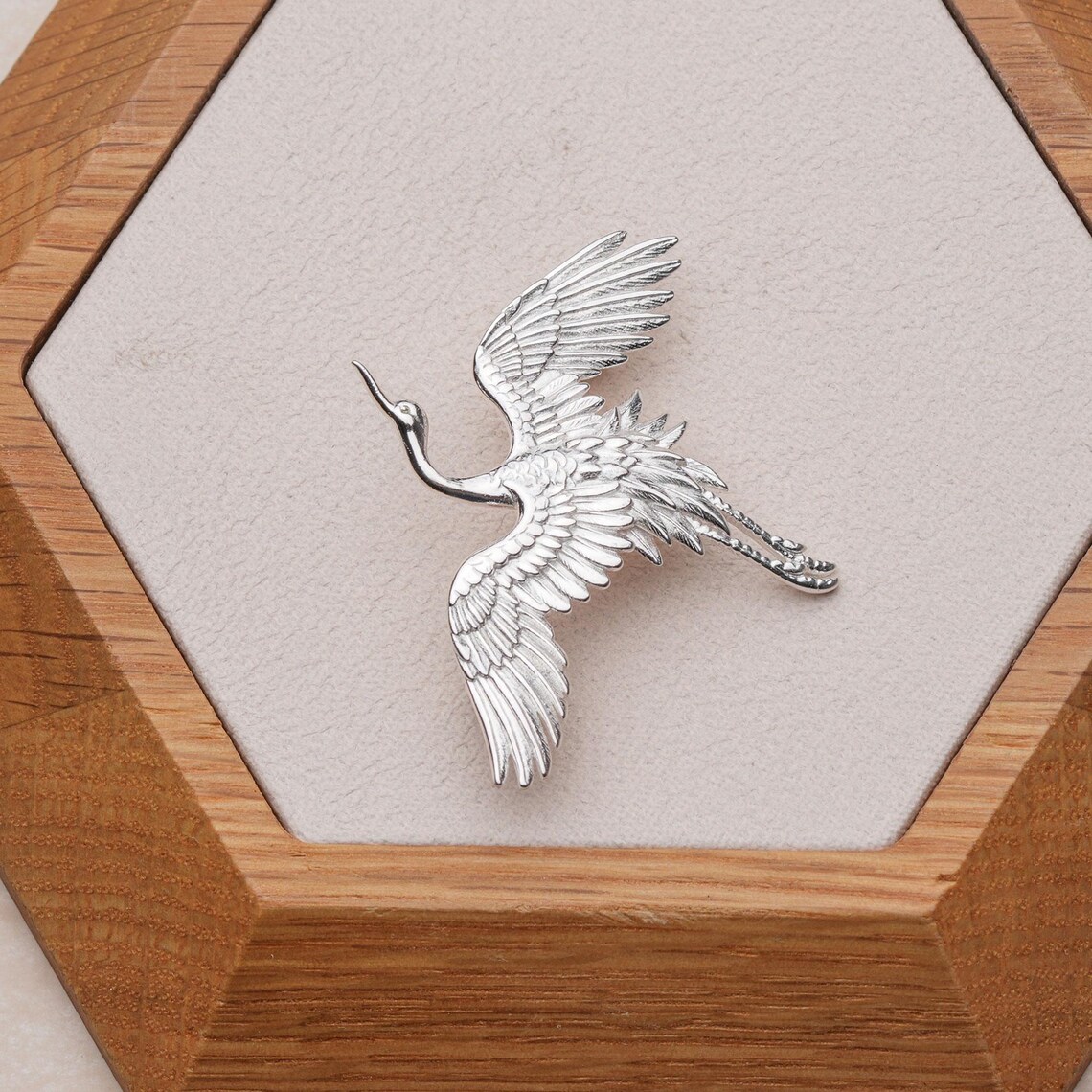 Crane Brooch, Handcrafted 925 Silver Bird Brooch, Artisanal Bird ...