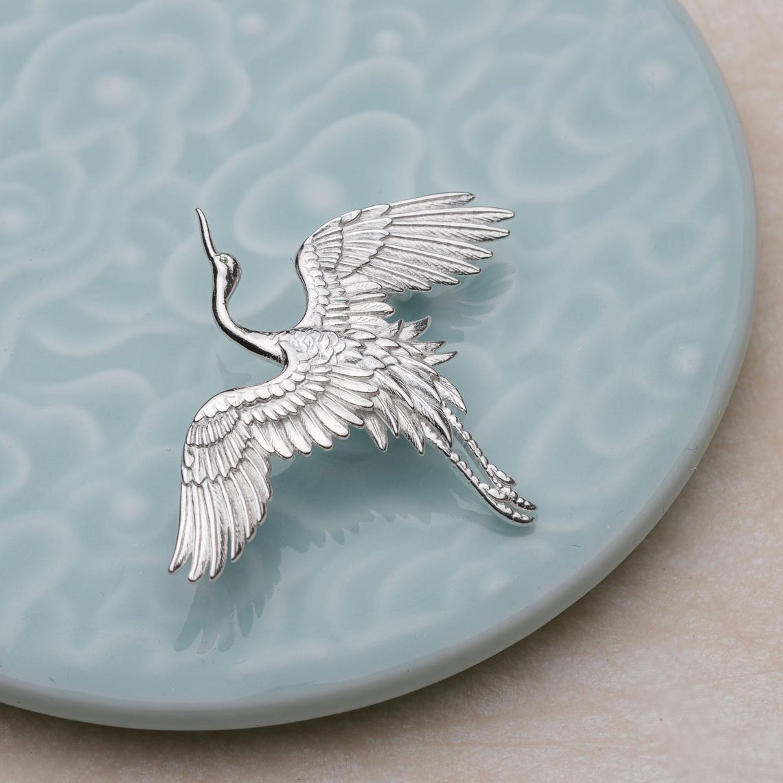 Crane Brooch, Handcrafted 925 Silver Bird Brooch, Artisanal Bird ...