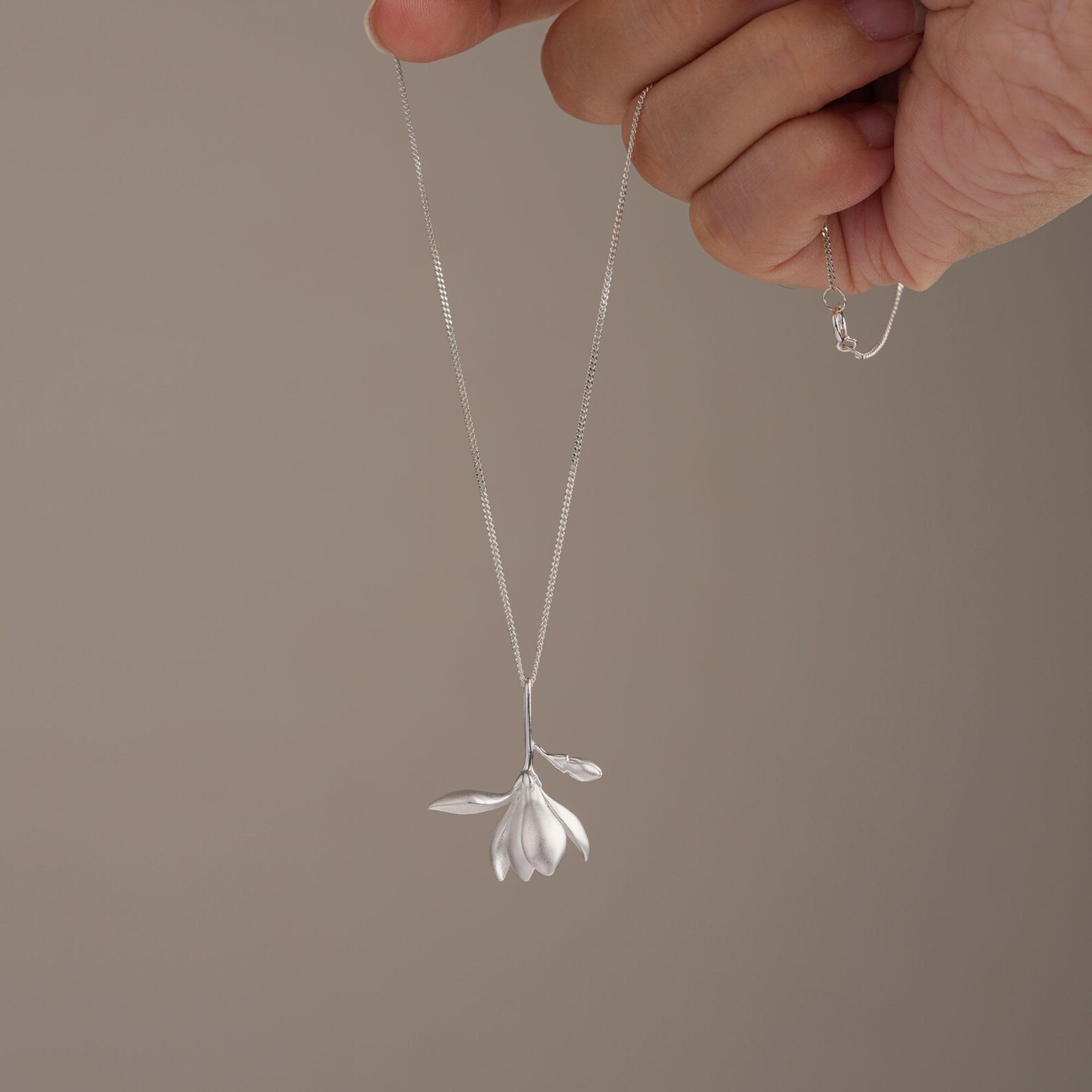 Magnolia Flower Pendant Necklace Gold & Silver, Handmade Blossom ...
