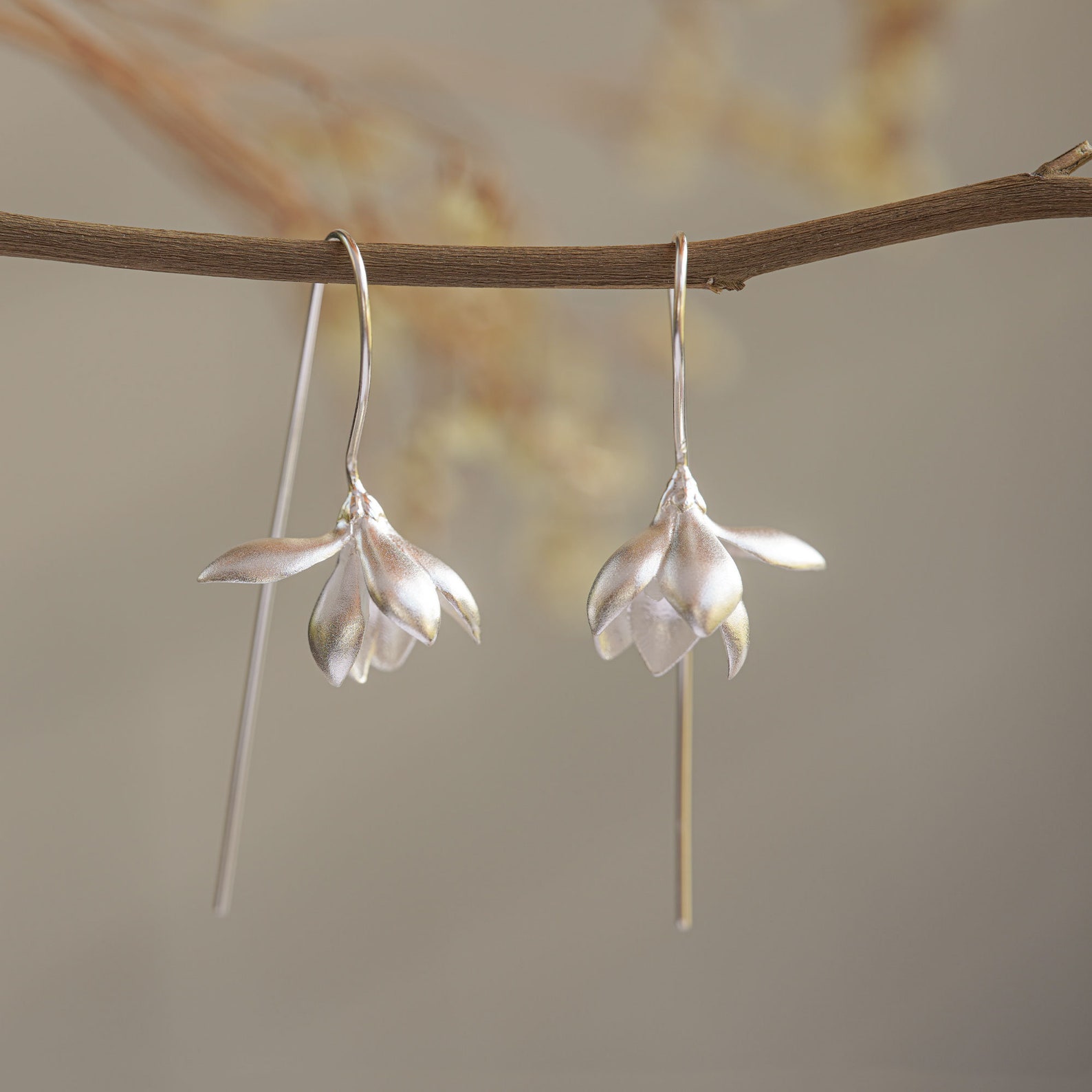 Gold Magnolia Earrings Silver Flower Drop Earrings - Etsy