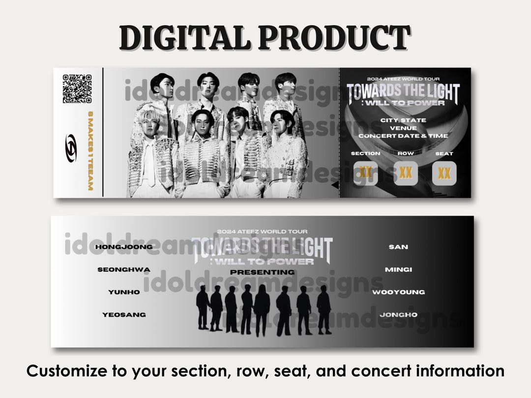ATEEZ Towards the Light Customizable Concert Tour Ticket, Ateez Merch ...
