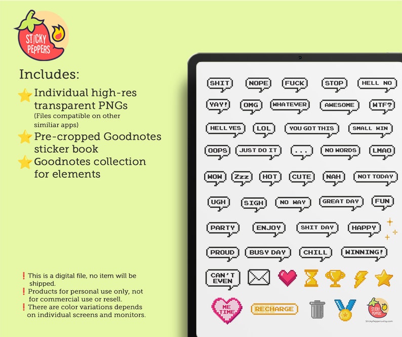 Pixel Swear Words Digital Stickers Goodnotes Digital Sticker - Etsy