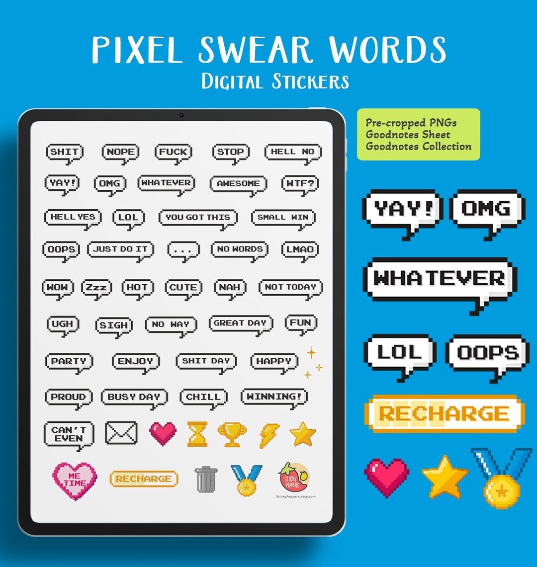 Pixel Swear Words Digital Stickers Goodnotes Digital Sticker Pack - Etsy