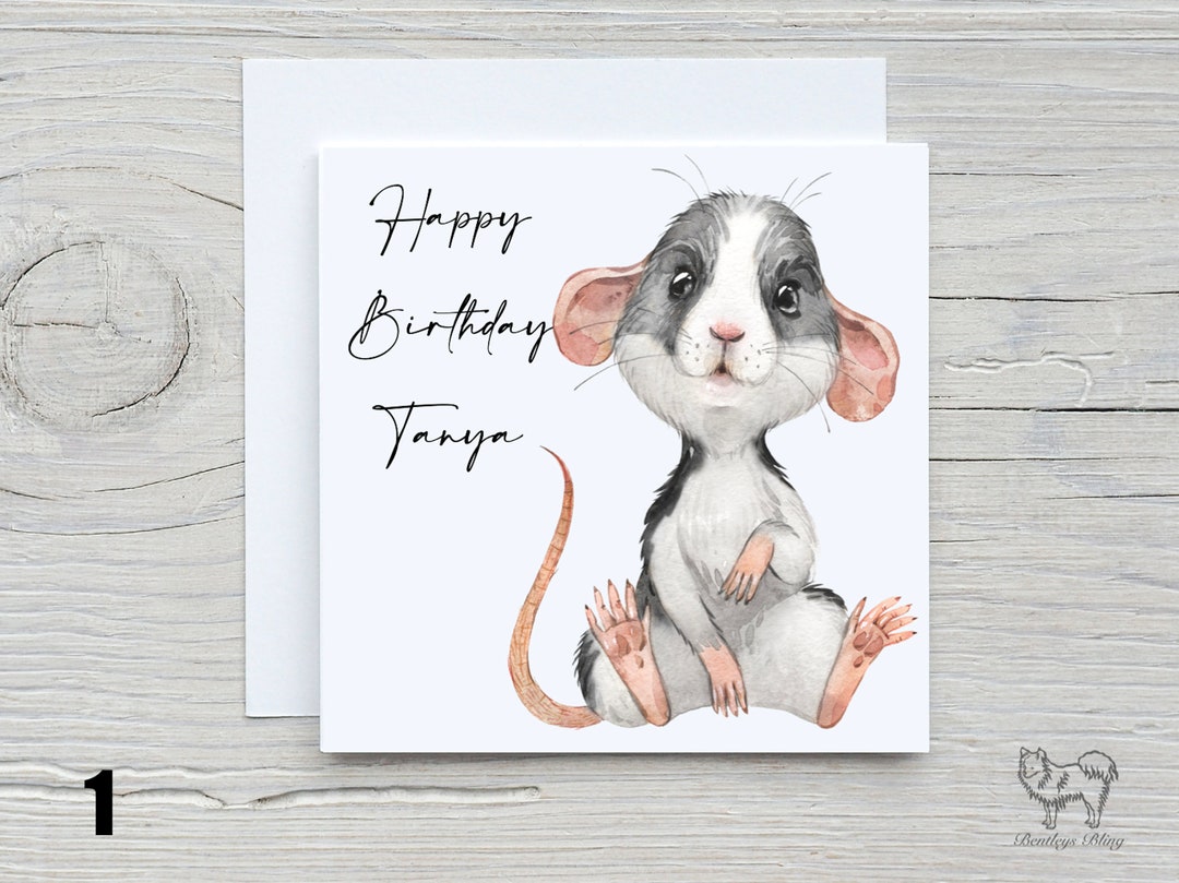 Cute Personalised Pet Rat Birthday Card, Rat Card, Cute Rat Birthday ...