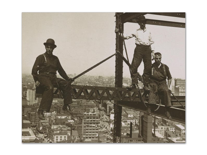Construction Workers Build Skyscraper New York City, Vintage Photograph ...