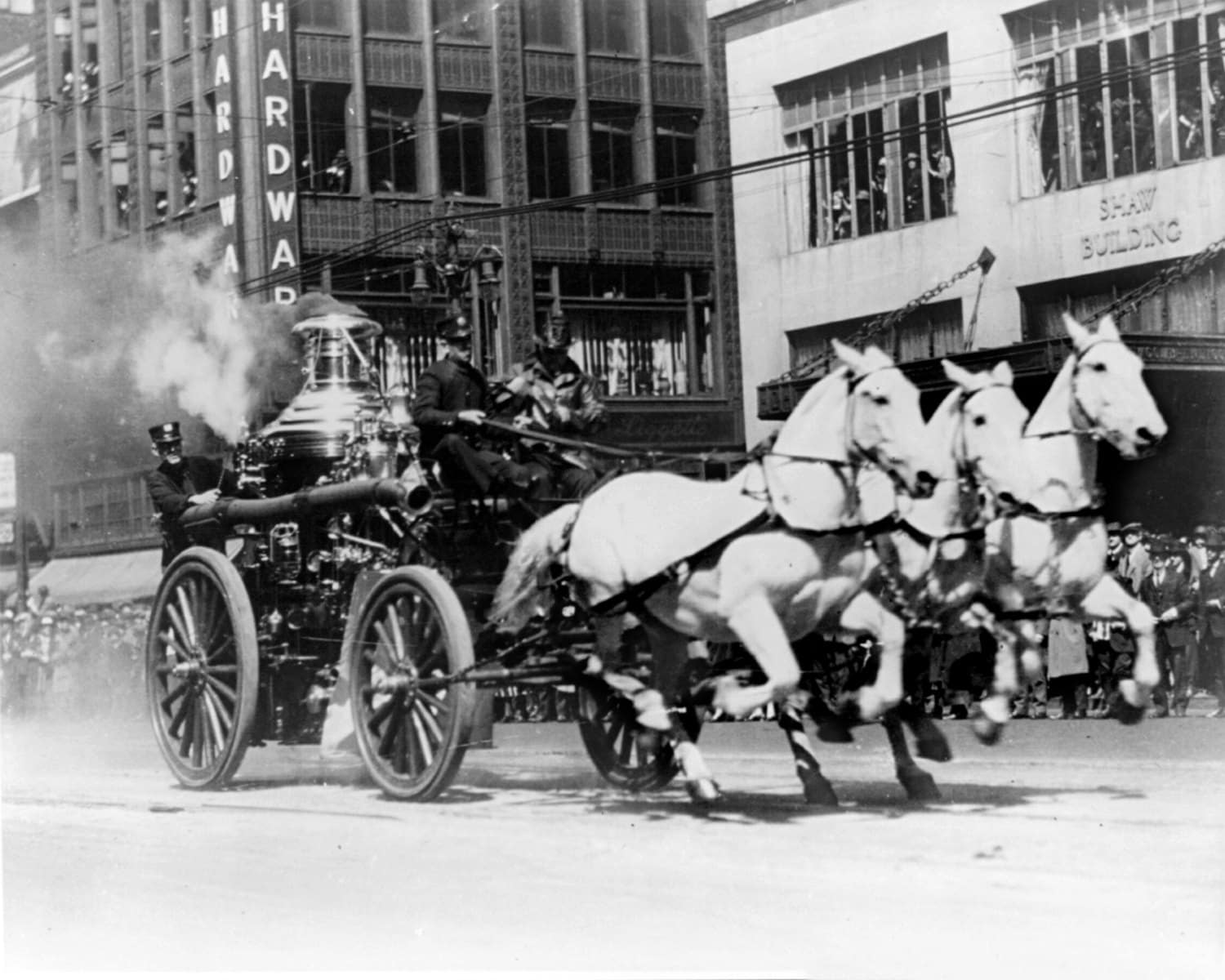 Vintage Horse-drawn Fire Engine Photo: Black and White Historical Print ...