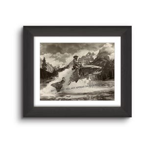 Cowboy Riding Giant Trout Photo: Grand Tetons, Wyoming, Old West Art ...