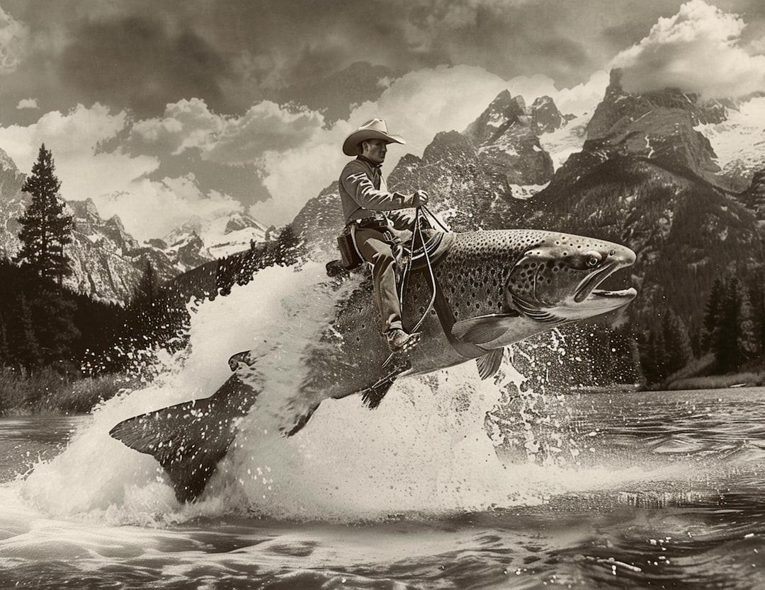 Cowboy Riding Trout Fish Photo: Grand Tetons, Wyoming (digital Download ...