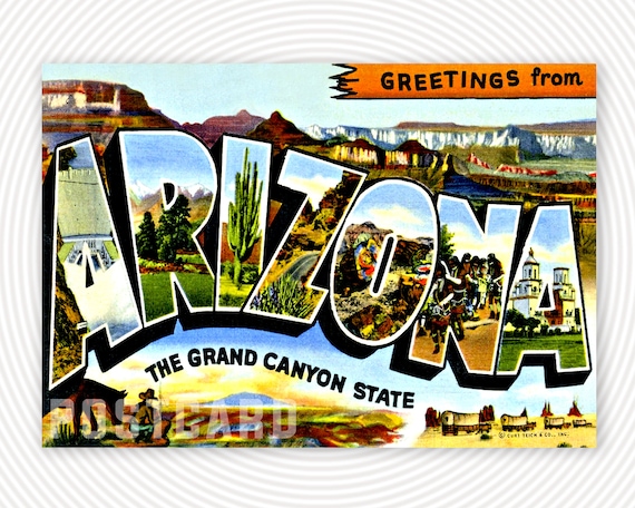 ARIZONA Postcard Vintage Large Letter Greetings From | Etsy