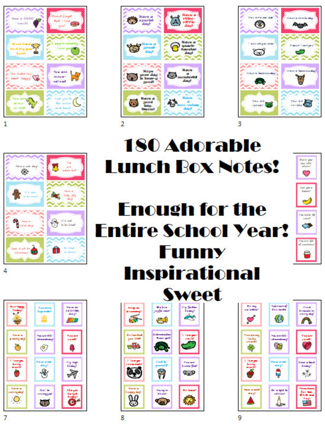 Lunch Box Notes for Kids Printable 180 Funny - Sweet - Inspirational ...