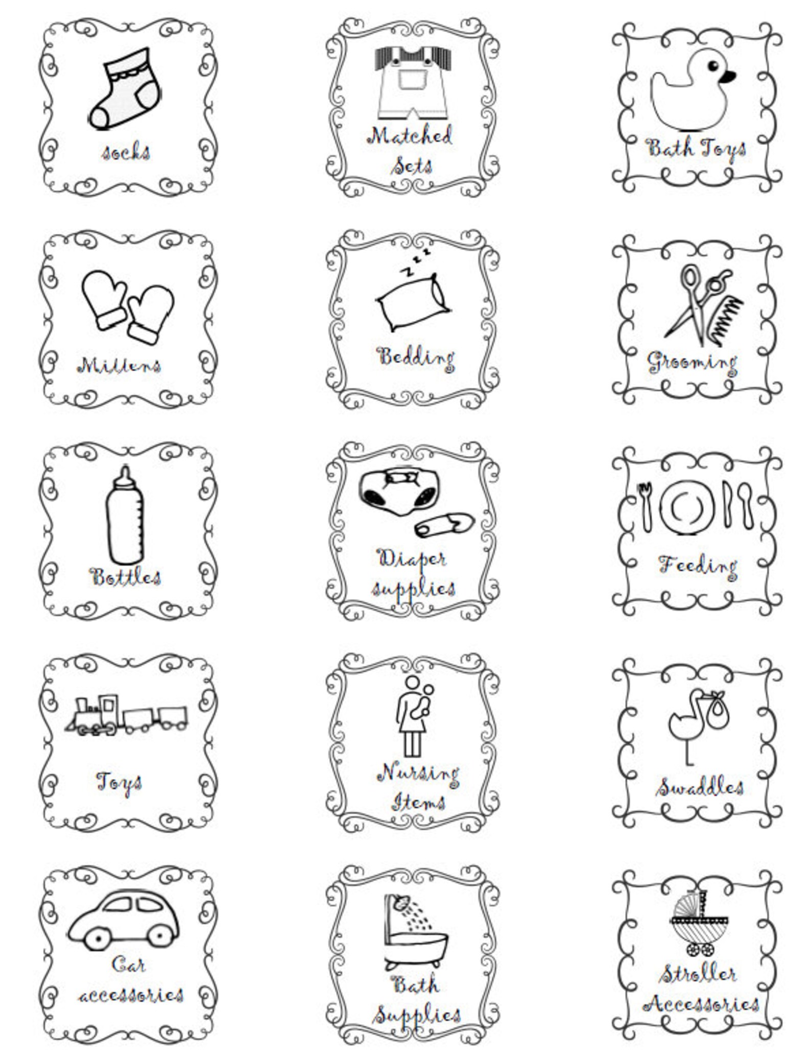 Printable Nursery Labels Instant Download - 30 Black and White Simple ...