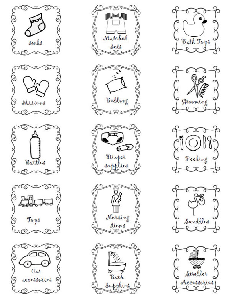 Printable Nursery Labels Instant Download - 30 Black and White Simple ...