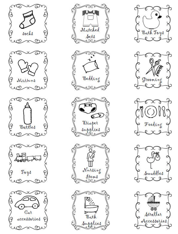 Printable Nursery Labels Instant Download - 30 Black and White Simple ...