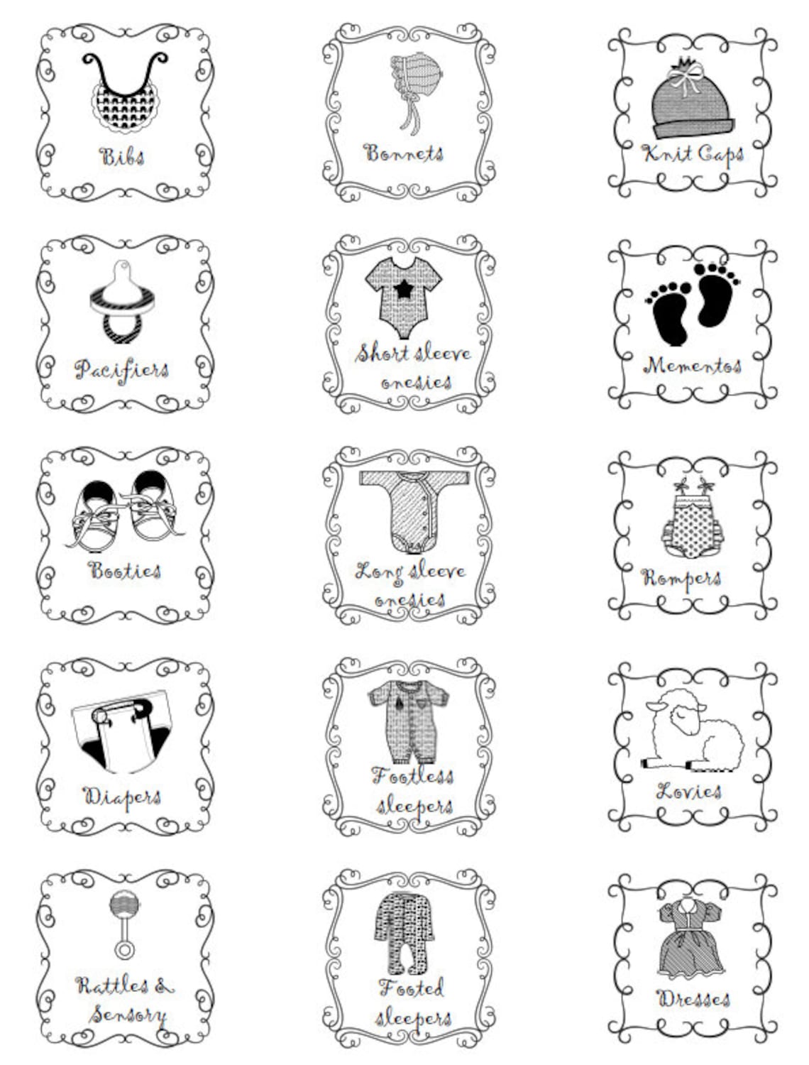 Printable Nursery Labels Instant Download - 30 Black and White Simple ...